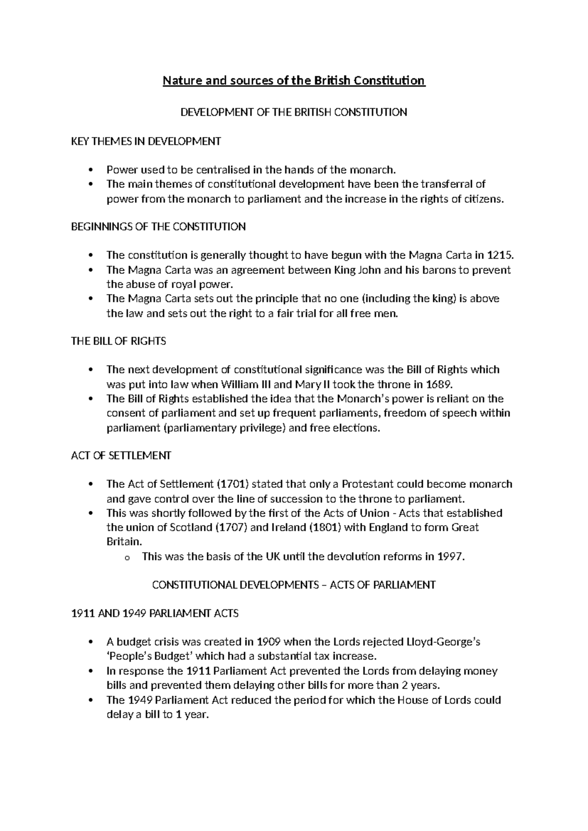 Lesson 1 - Nature and sources of the British Constitution - Nature and ...