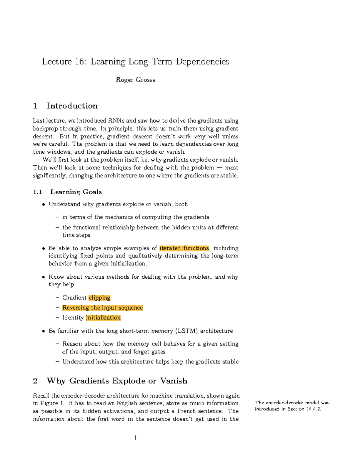 L16 Learning Long Term Dependencies - Lecture 16: Learning Long-Term Dependencies Roger Grosse 1 ...