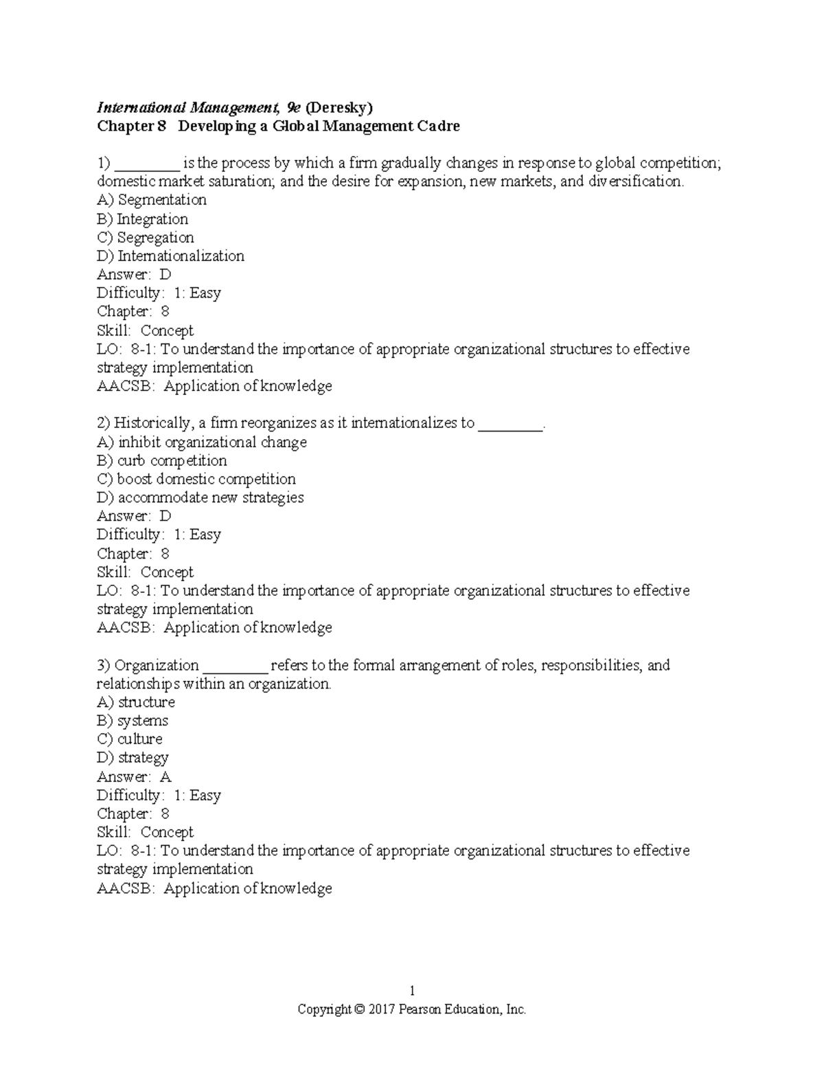 Chapter 8 - Test banks - International Management, 9e (Deresky) Chapter ...