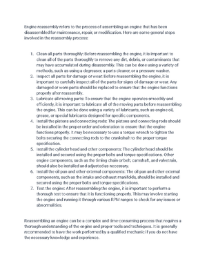 Engine disassembly guideline - Engine disassembly is the process of ...