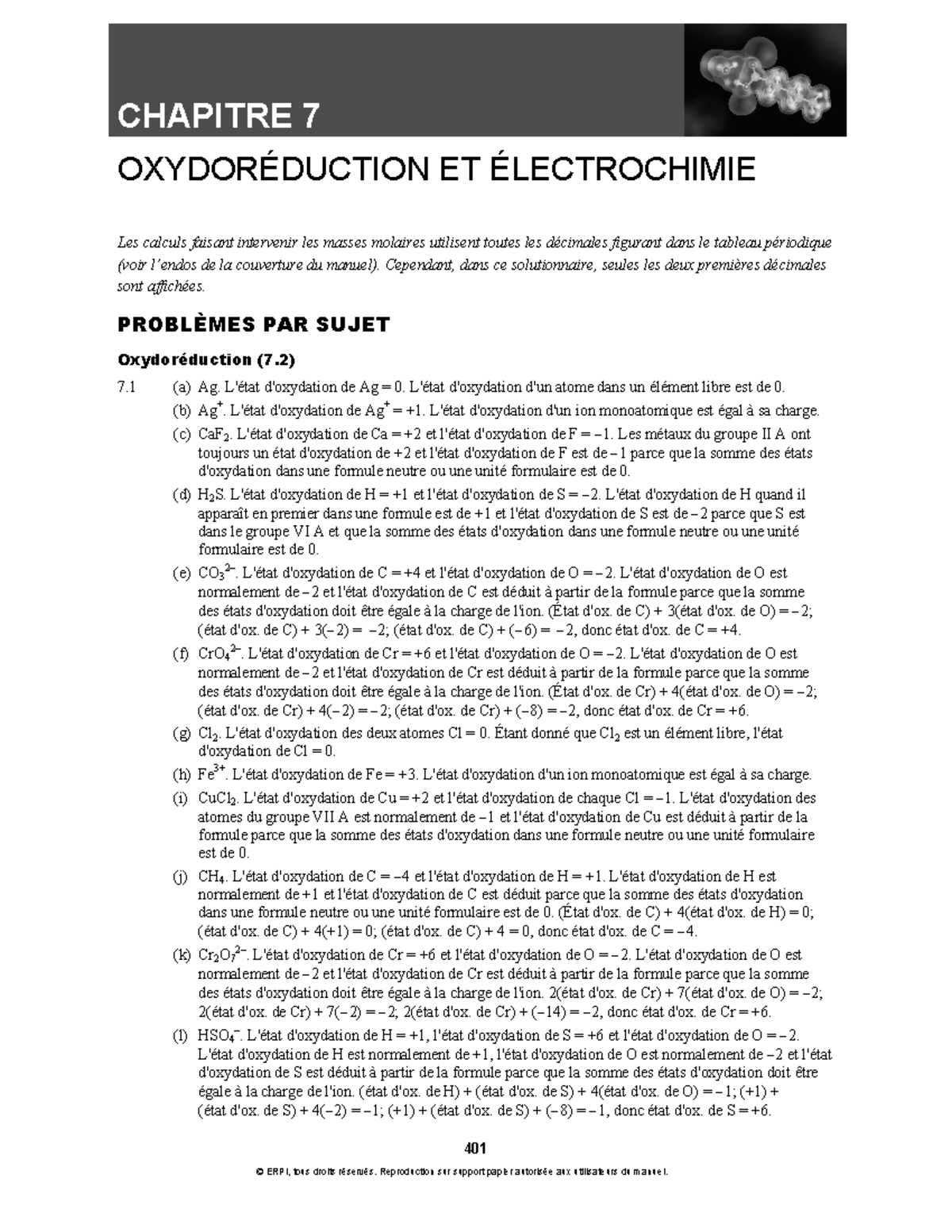 Chimie des solutions, une approche moléculaire, 2e Solutionnaire Chapitre 7 - 401 CHAPITRE 7 ...