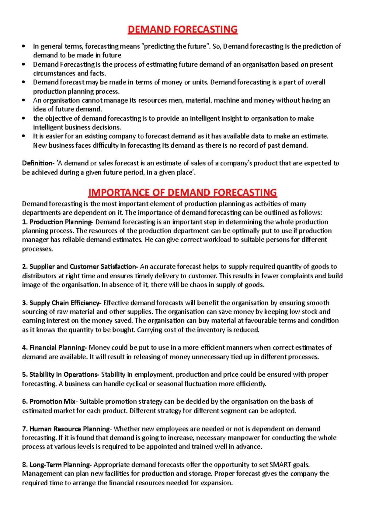 Demand Forecasting - Notes - DEMAND FORECASTING In general terms ...