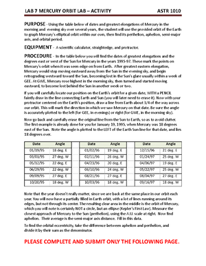 ASTR 1010 LAB 5 Orbits of the Planets - Activity - LAB 5 ORBITS OF THE ...