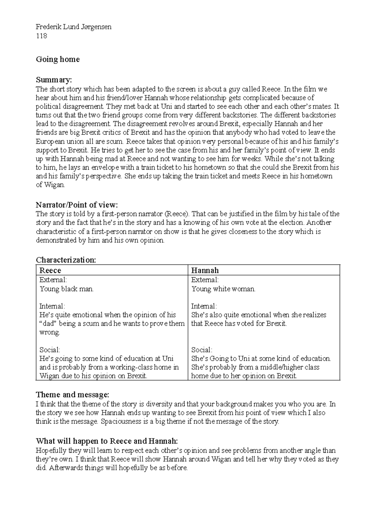 English Going home - Frederik Lund Jørgensen 118 Going home Summary ...