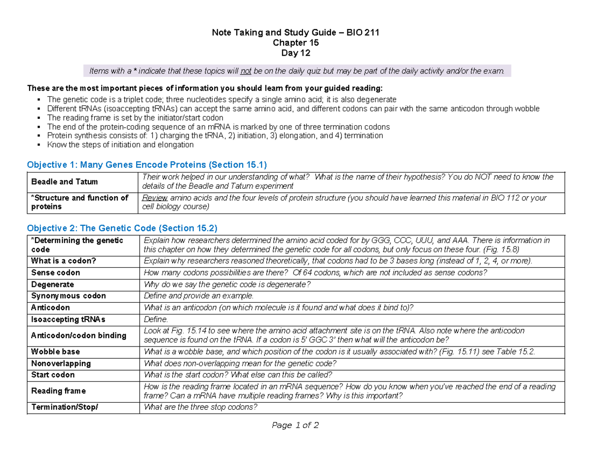 Note Taking And Study Guide Day12 - Note Taking and Study Guide – BIO 211 Chapter 15 Day 12 ...
