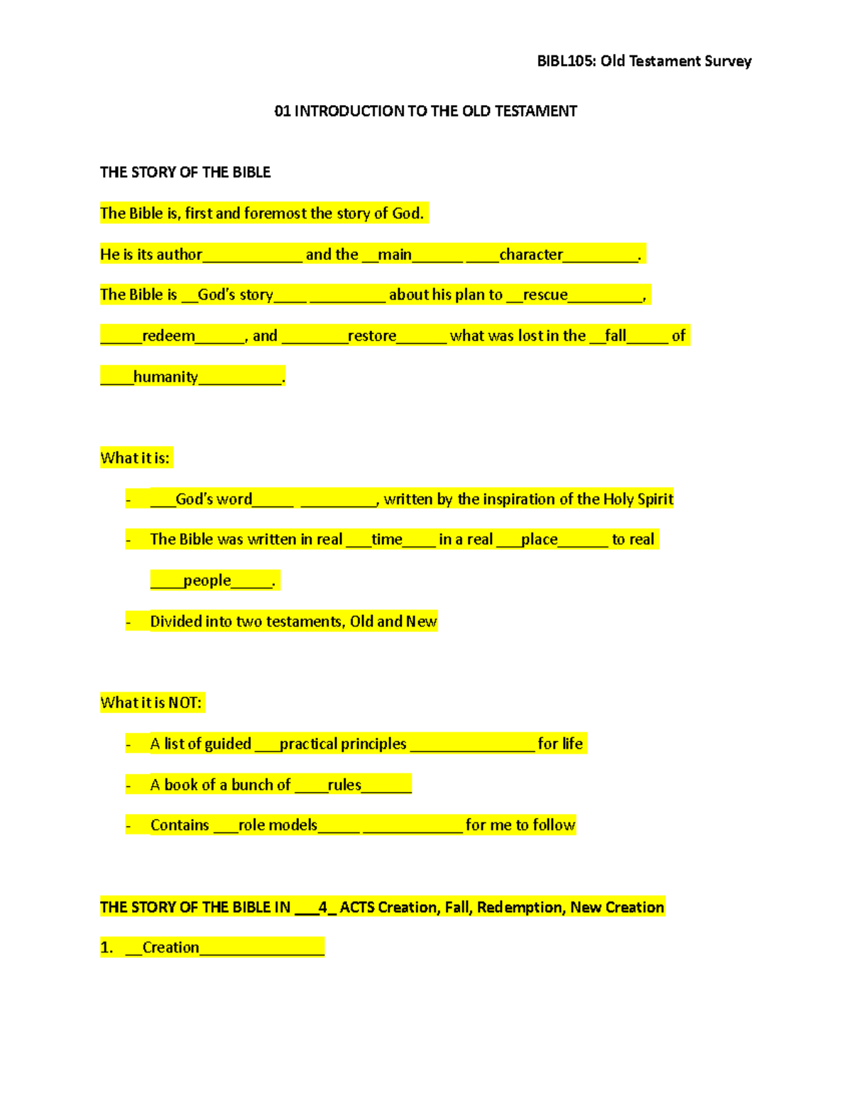 01 Intro-1 BIBL 105 - Class Notes - 01 INTRODUCTION TO THE OLD ...