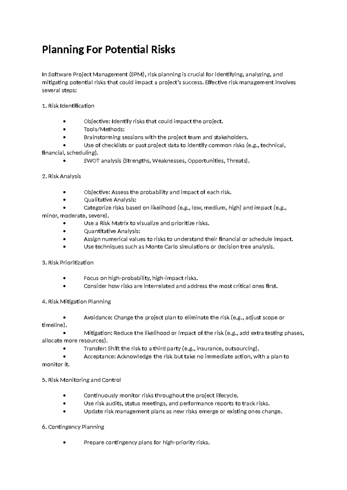 Planning For Potential Risks in SPM - Planning For Potential Risks In ...