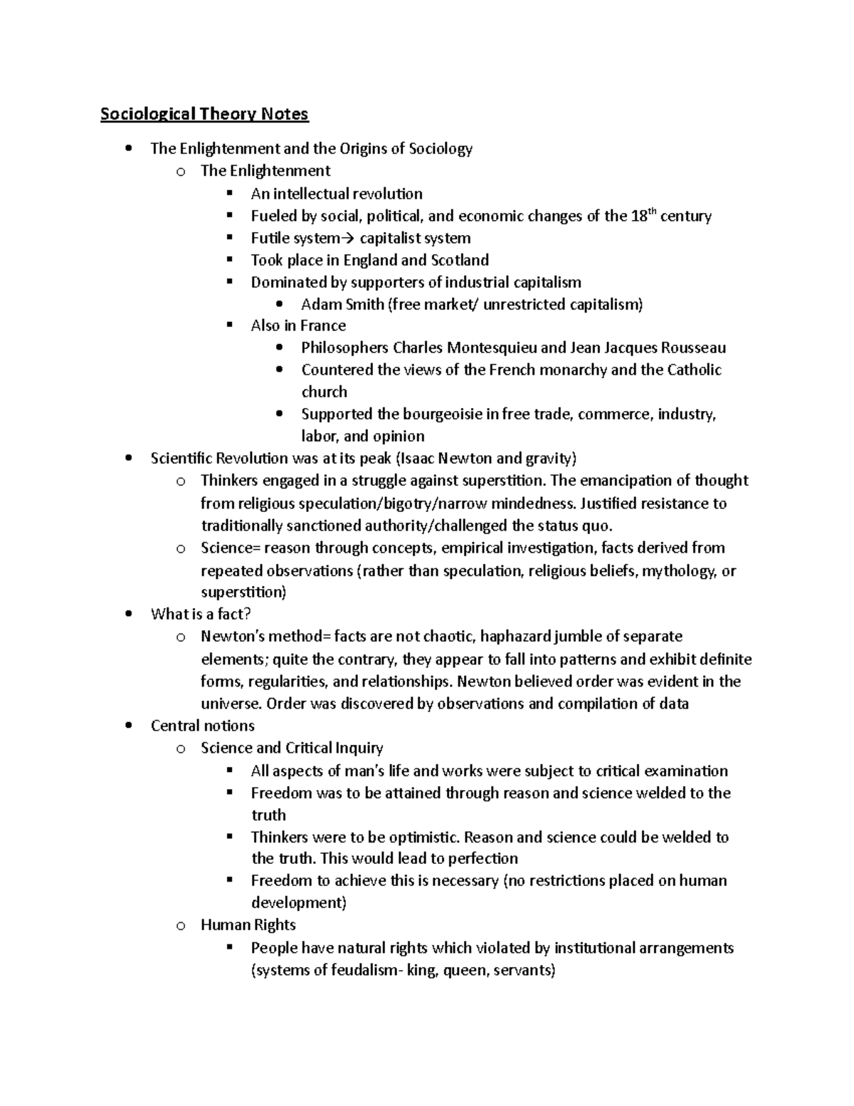 Sociological Theory Notes Document 19 - Sociological Theory Notes The ...