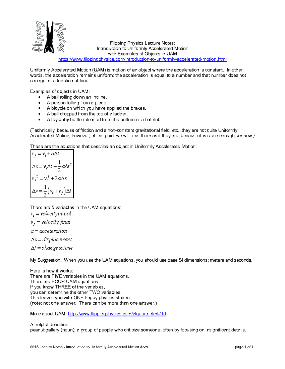 0016 lecture notes - introduction to uniformly accelerated motion ...