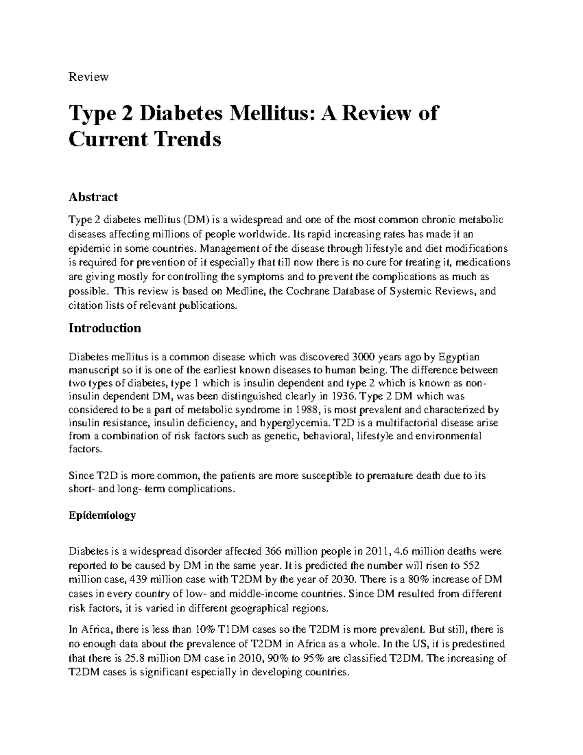 Review, Dina karam - ... - Review Type 2 Diabetes Mellitus: A Review of ...