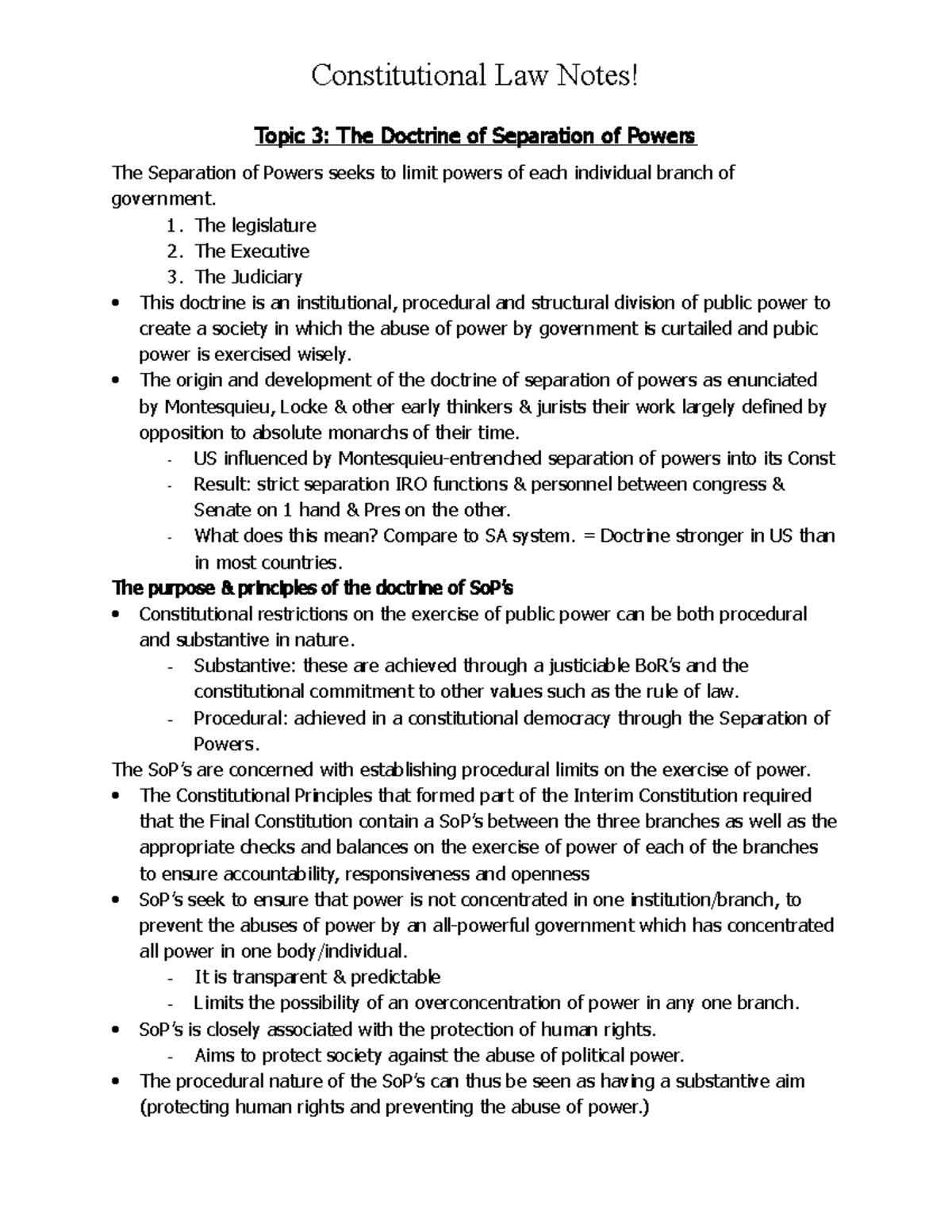 My Notes- Topic 3 - The Doctrine of Separation of Powers - Topic 3: The ...