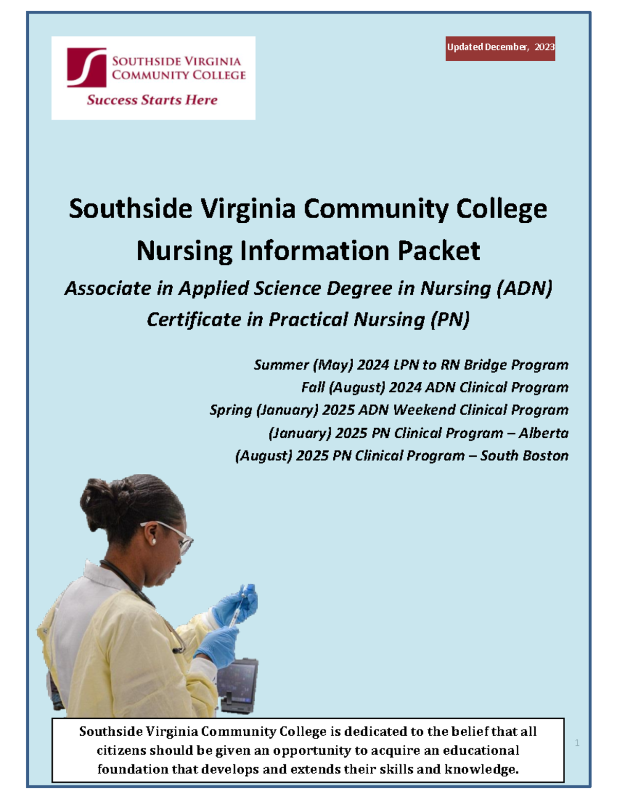 Nursing Information Packet - December 2023 - 1 Southside Virginia ...