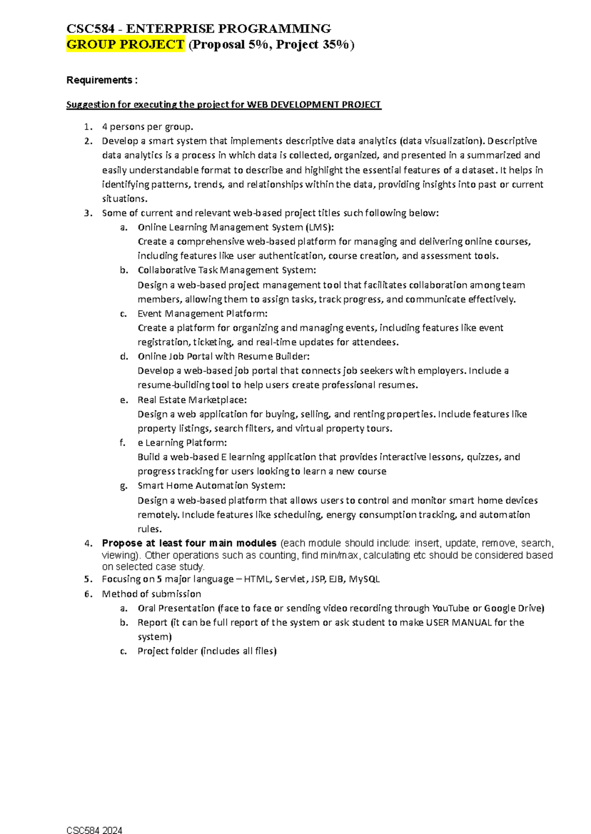 Mar 2024 Group Project Guidelines Csc584 Csc584 Enterprise Programming Group Project 