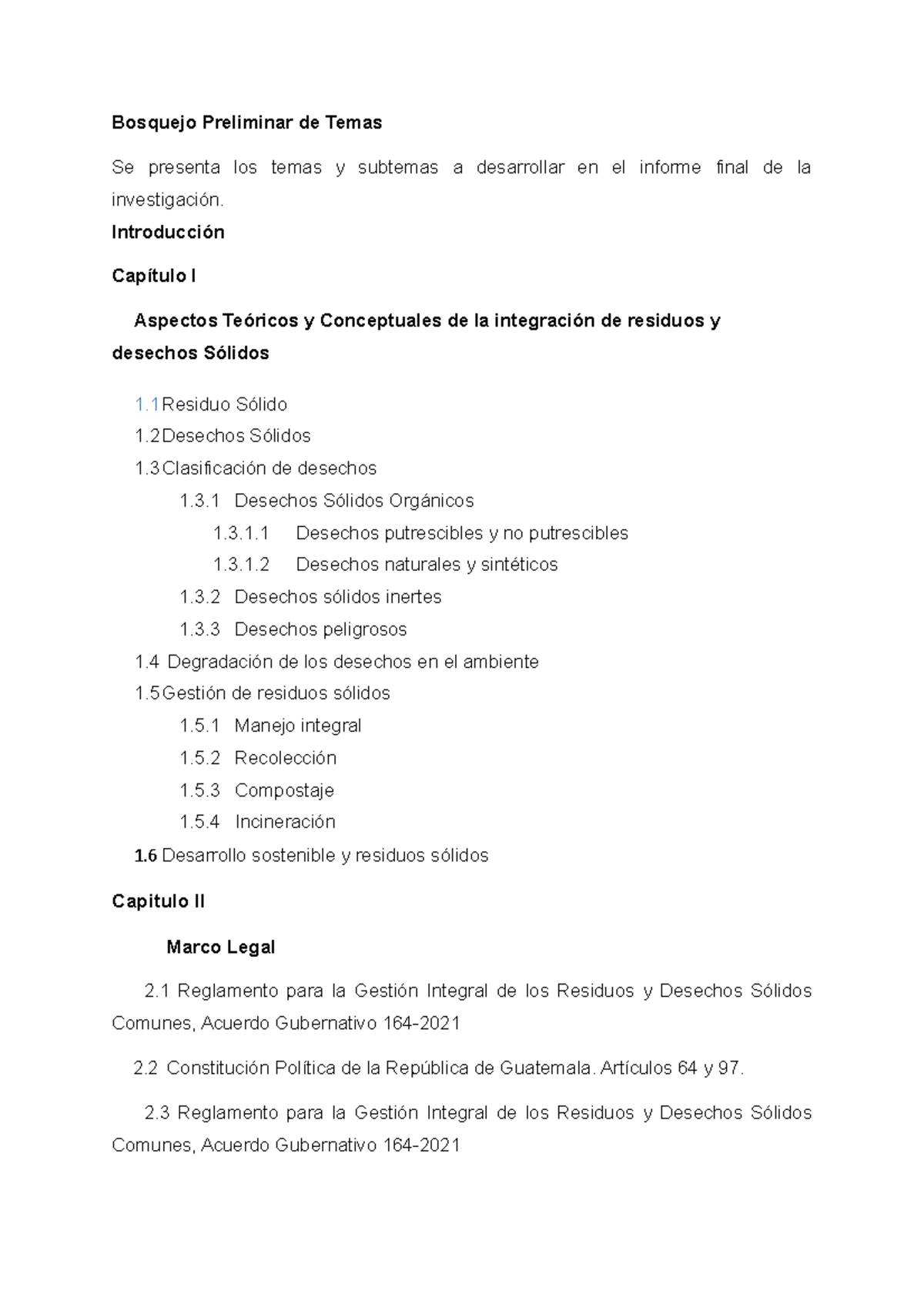 Bosquejo Preliminar - UNIVERSIDAD - Bosquejo Preliminar de Temas Se ...