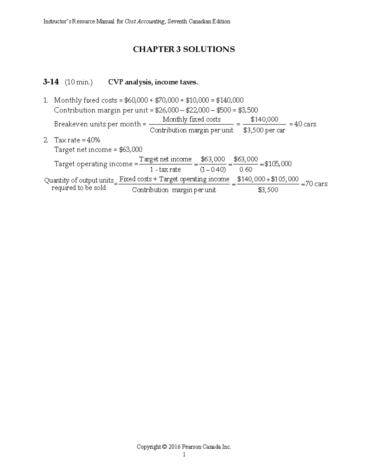 Chapter 3 Solutions 7th edition - Instructor’s Resource Manual for Cost ...