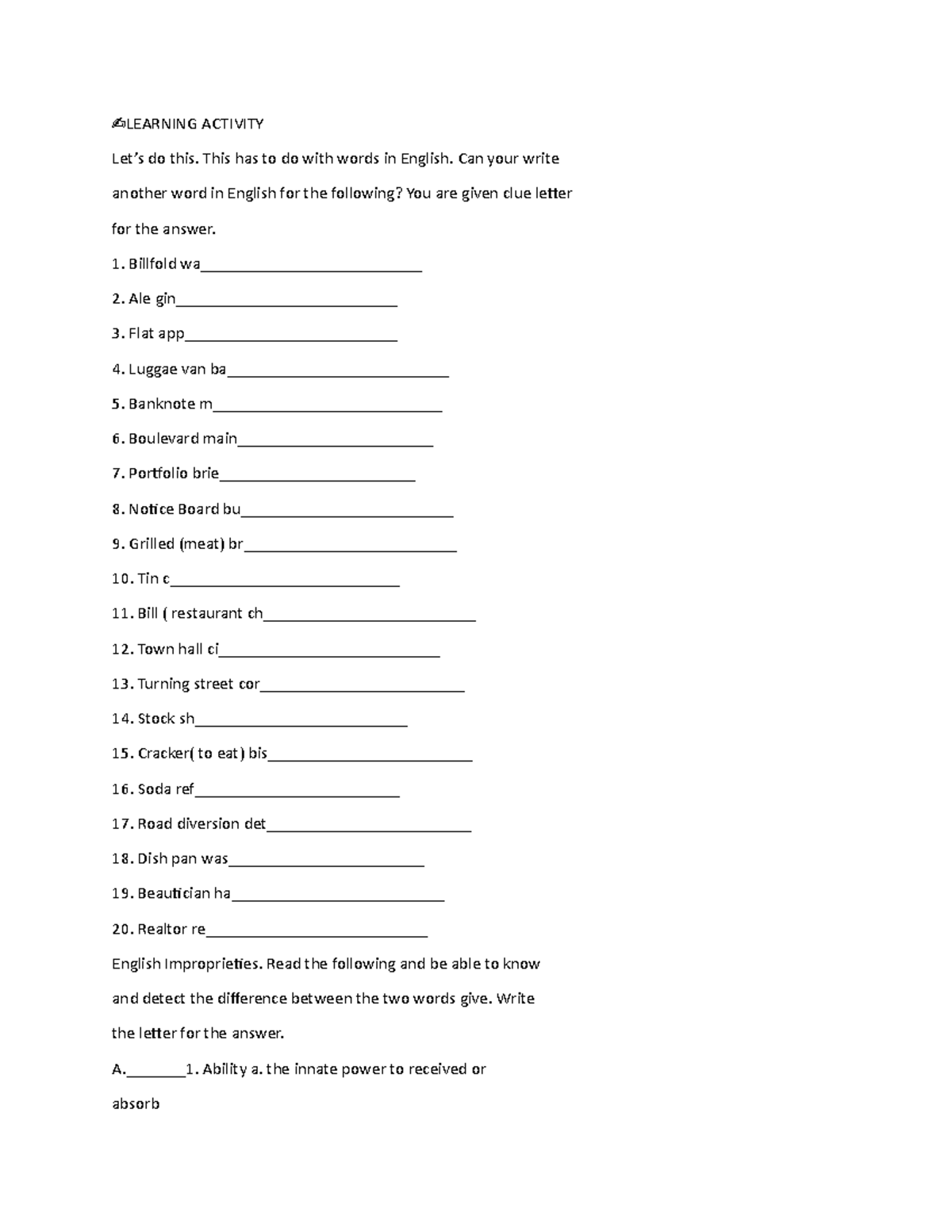 DOCUMENT DOR.SCHOOL ACTIVITY - LEARNING ACTIVITY Let’s do this. This ...