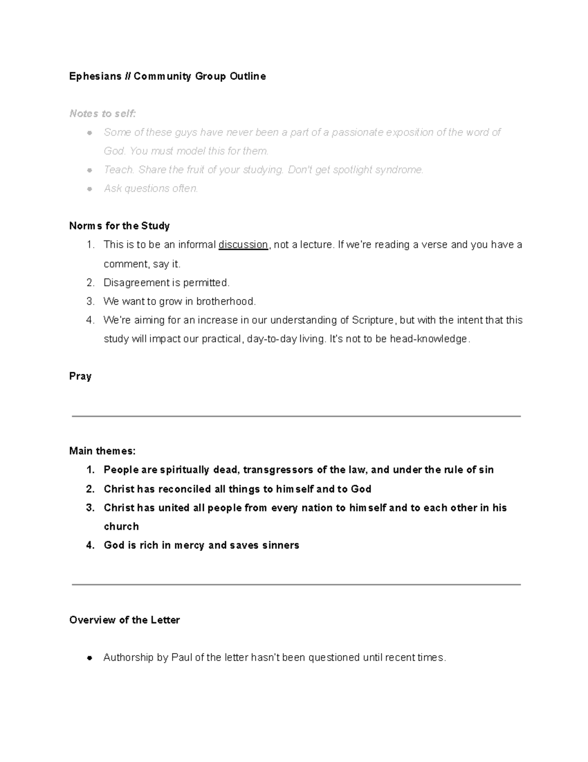 Ephesians Community Group Outline - Ephesians // Community Group ...