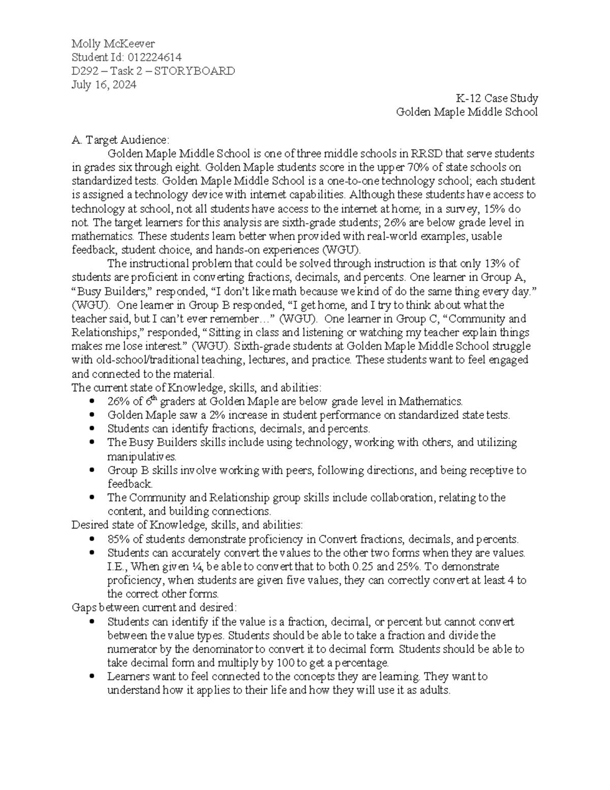 D292- Task 2 - Passed - Molly McKeever Student Id: 012224614 D292 ...