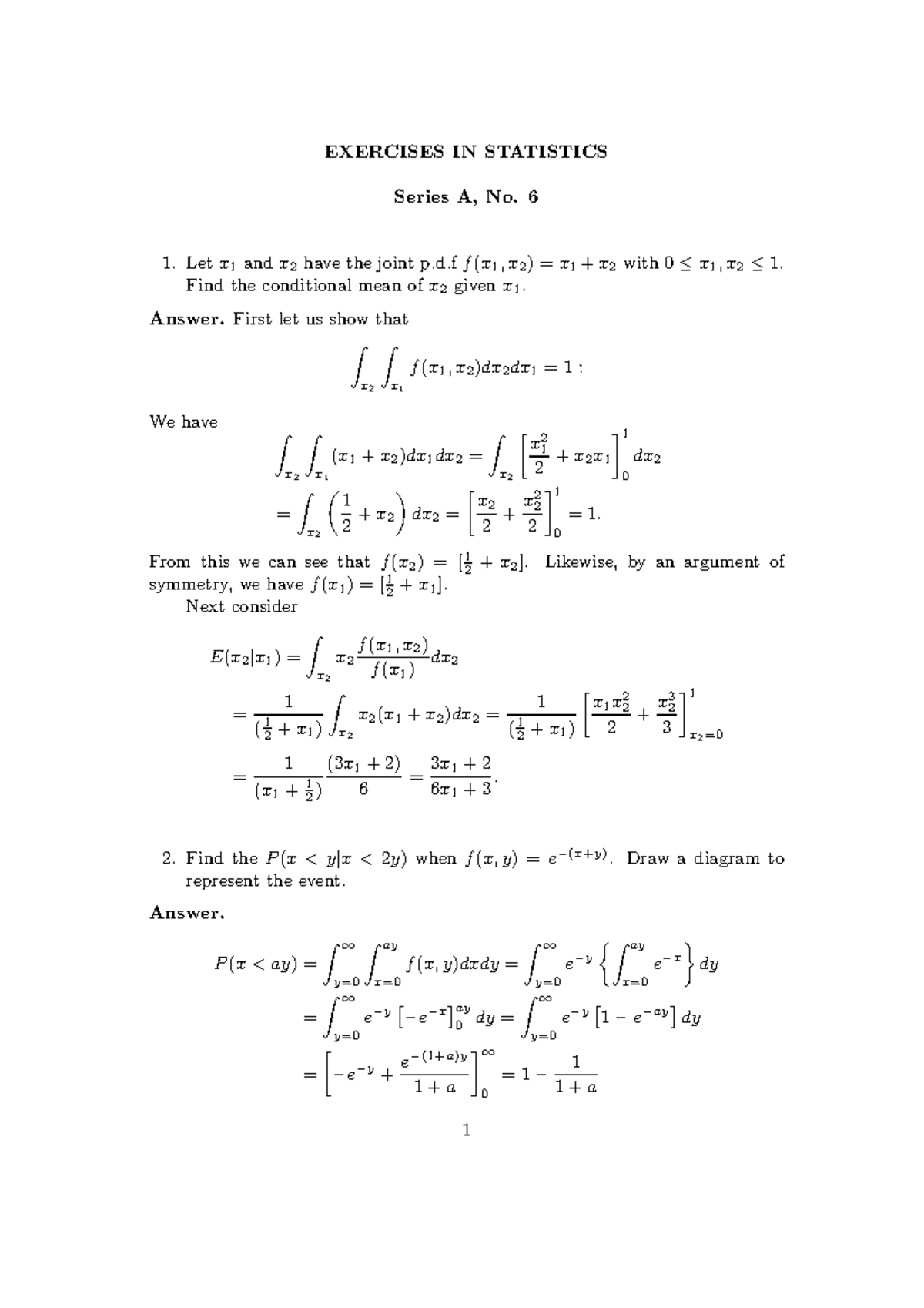 Bivariate and Multivariate Distributions exercise 6 q&a - EXERCISES IN ...