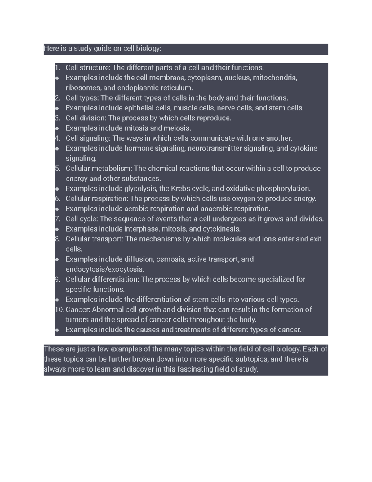 CELL Biology - Here is a study guide on cell biology: Cell structure ...
