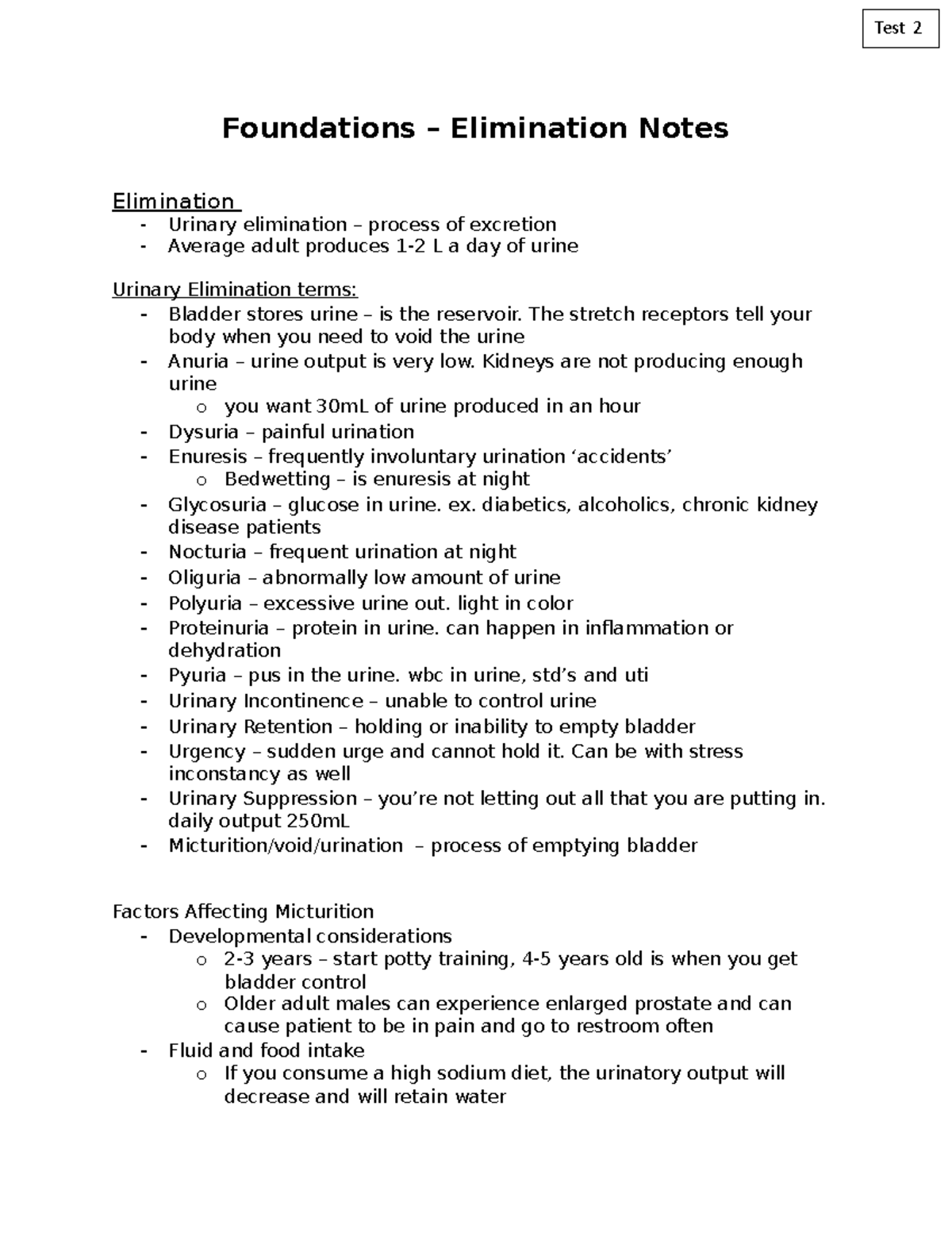 Notes - Test 2 - Elimination - Foundations – Elimination Notes ...