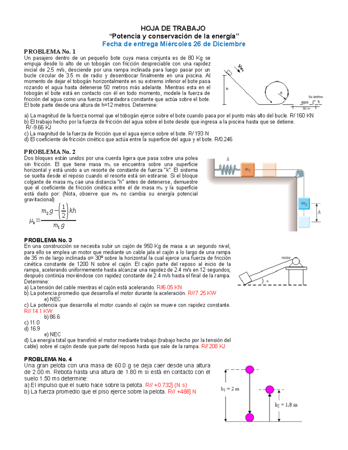 Hoja de trabajo potencia y energías - HOJA DE TRABAJO “Potencia y ...