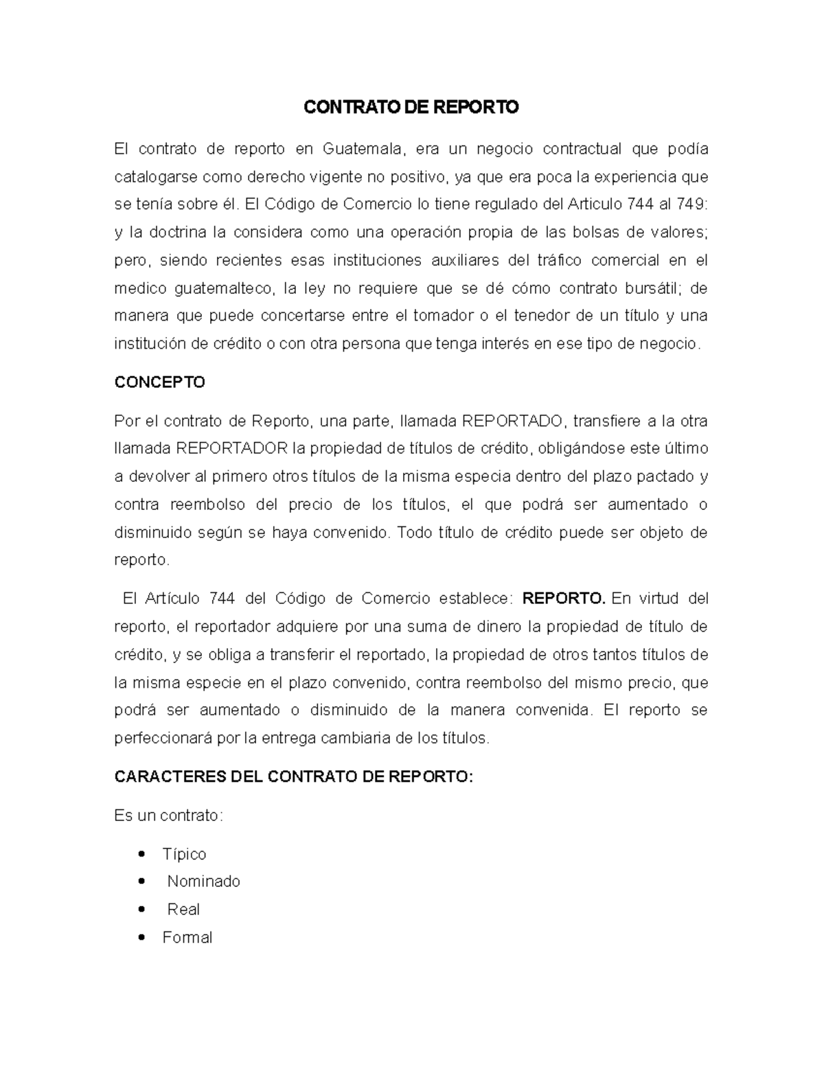 Contrato DE Reporto - CONTRATO DE REPORTO El contrato de reporto en ...