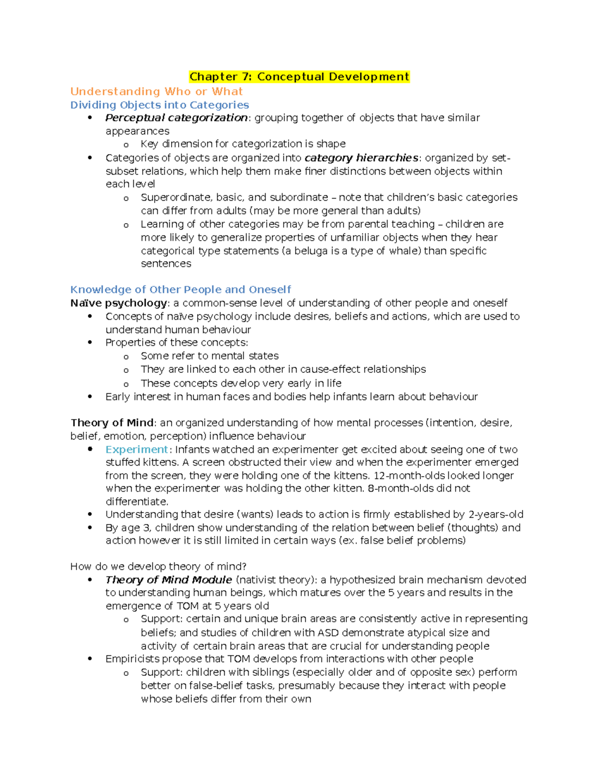 Lecture 5 Textbook Notes (Ch - Chapter 7: Conceptual Development ...
