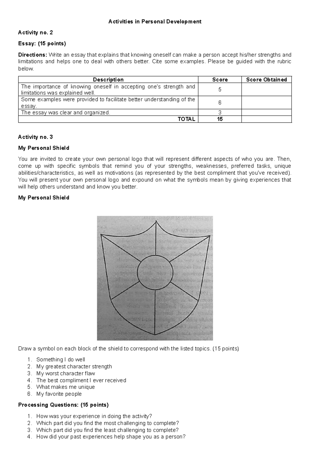 Activities in Personal Development - Activities in Personal Development ...
