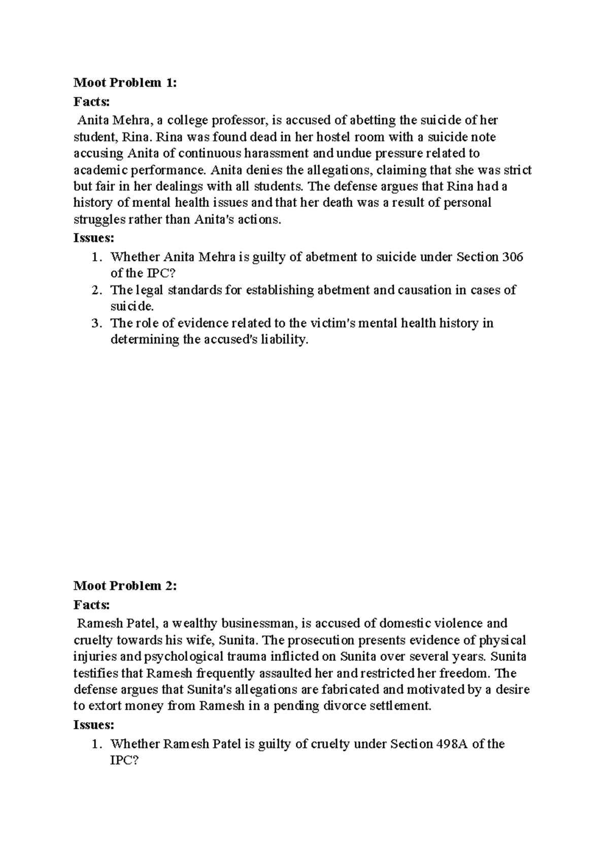 Moot-3 Propositions - Notes for all - Moot Problem 1: Facts: Anita ...