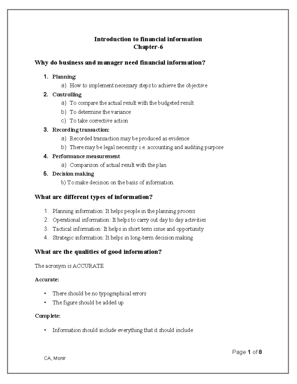 Chapter 6 - Page 1 of 8 Introduction to financial information Chapter ...