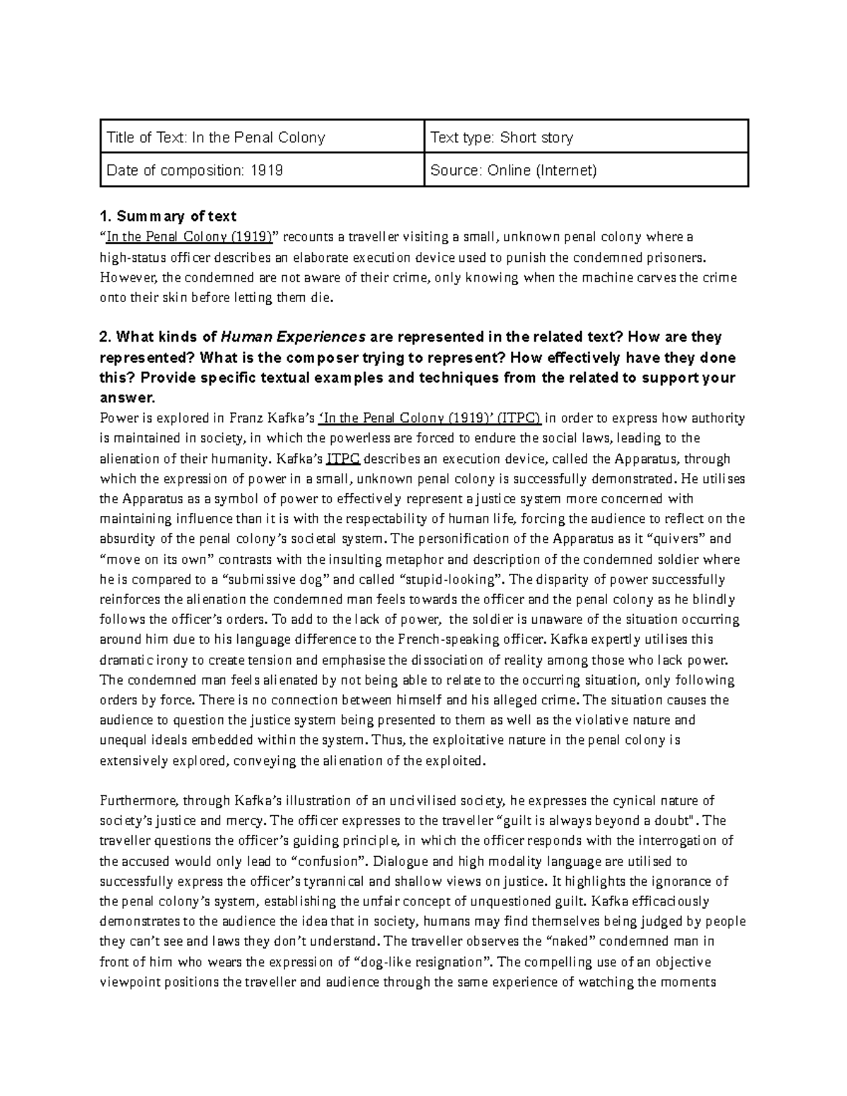 Common Module Related Text - In the Penal Colony and The Merchant of ...
