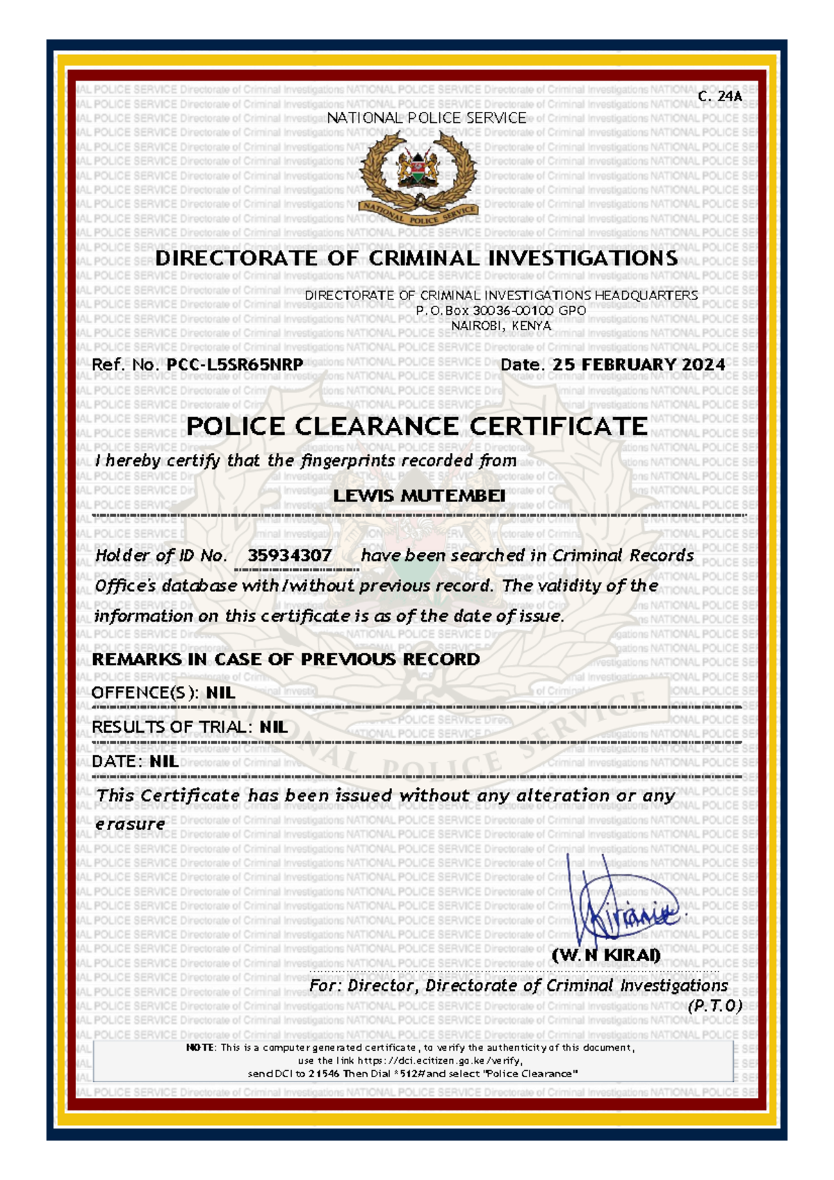 Lewii - revision - NATIONAL POLICE SERVICE C. 24A DIRECTORATE OF CRIMINAL INVESTIGATIONS ...