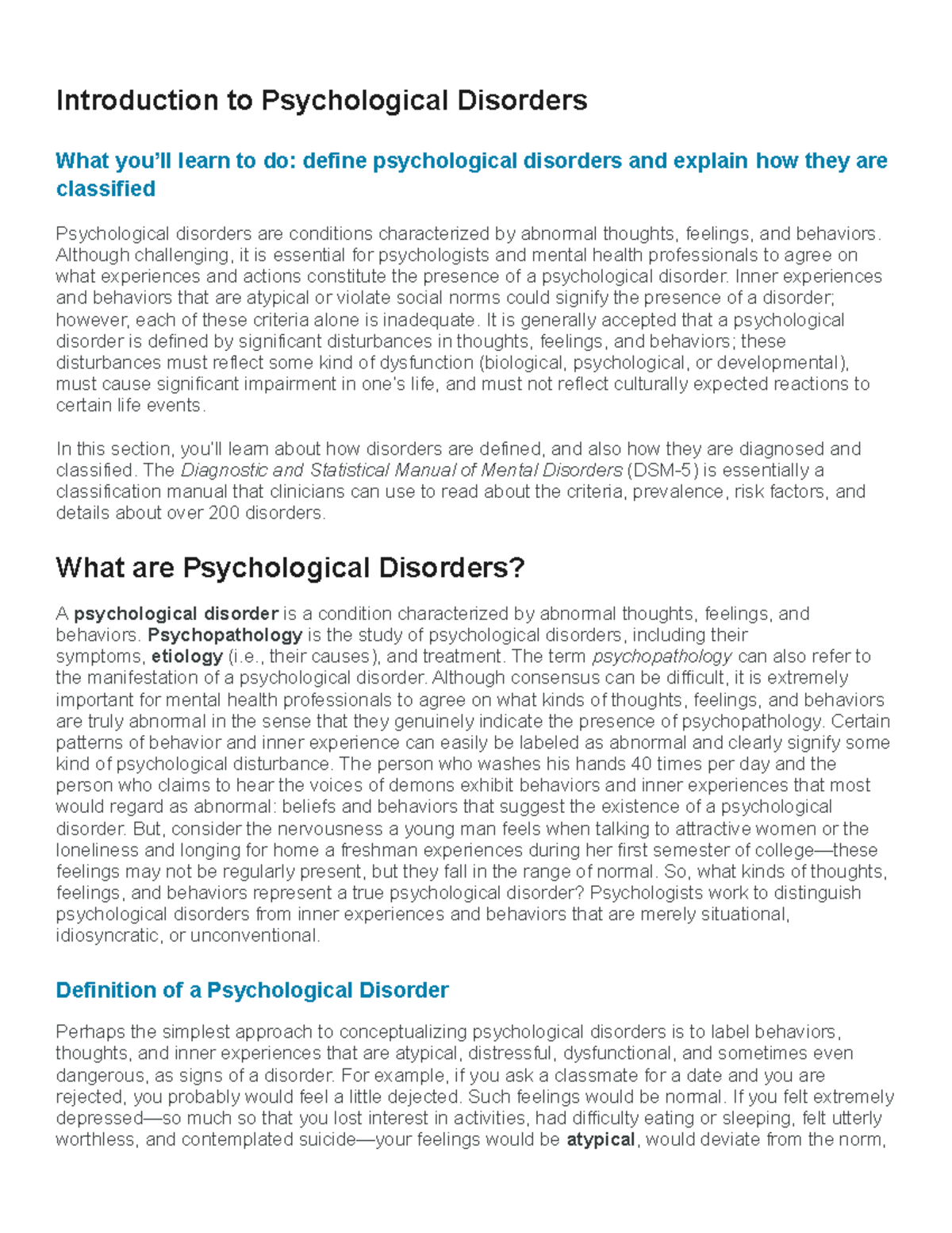 Introduction to Psychological Disorders ch 4 - Introduction to ...