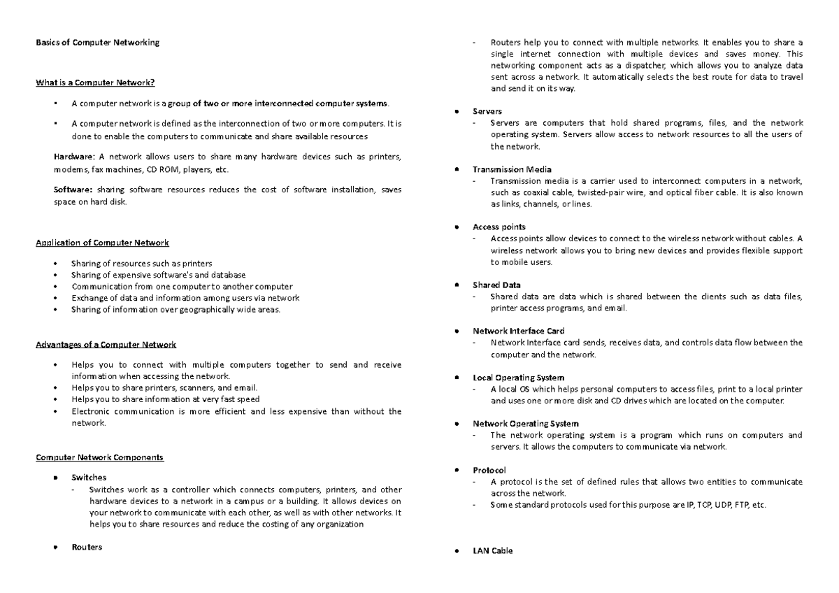 NET 101 Chapter 1 - Networking Reviewer - Basics of Computer Networking What is a Computer ...