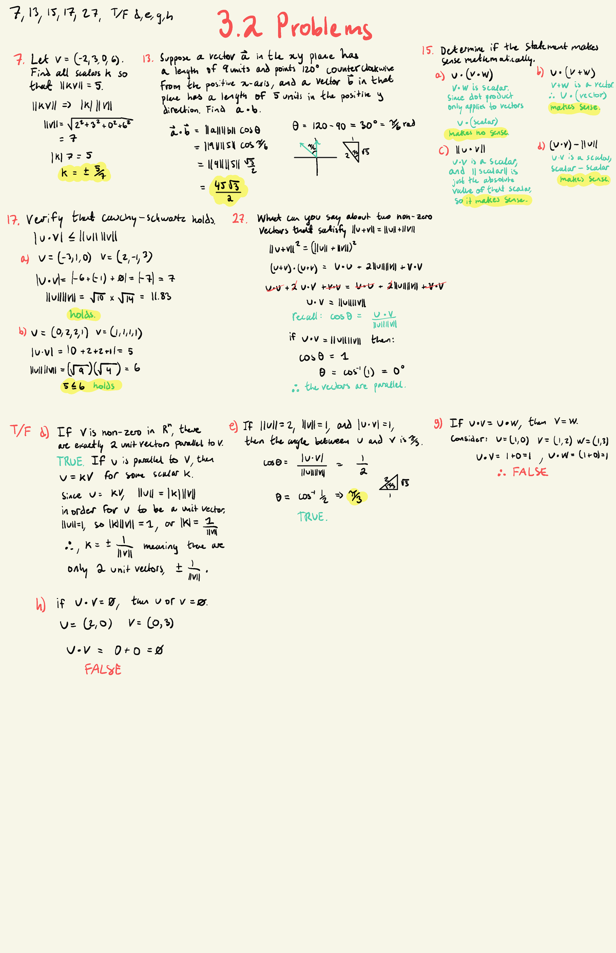 3.2 Problems - LIN ALG HMWRK - REVIEW AND PRACTICE - 7,13, is , 17,27 ...