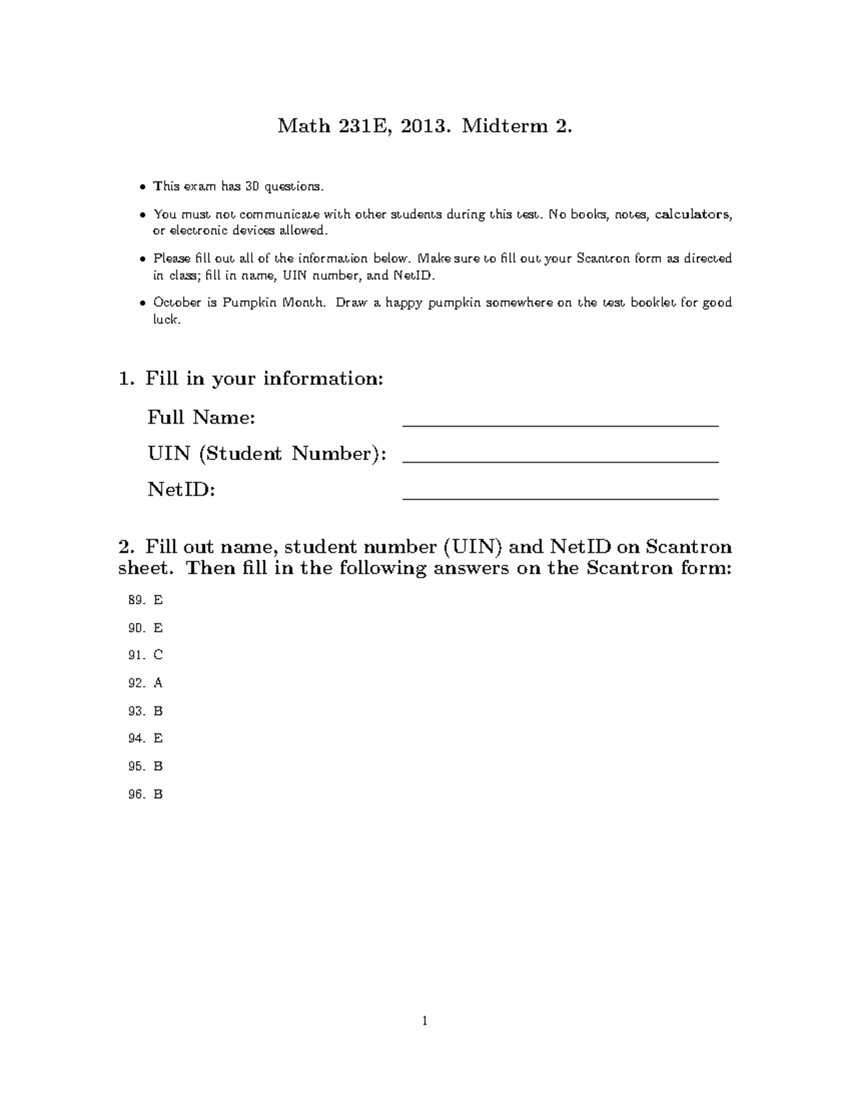 2013 Midterm 2solutions - Math 231E, 2013. Midterm 2. This exam has 30 ...