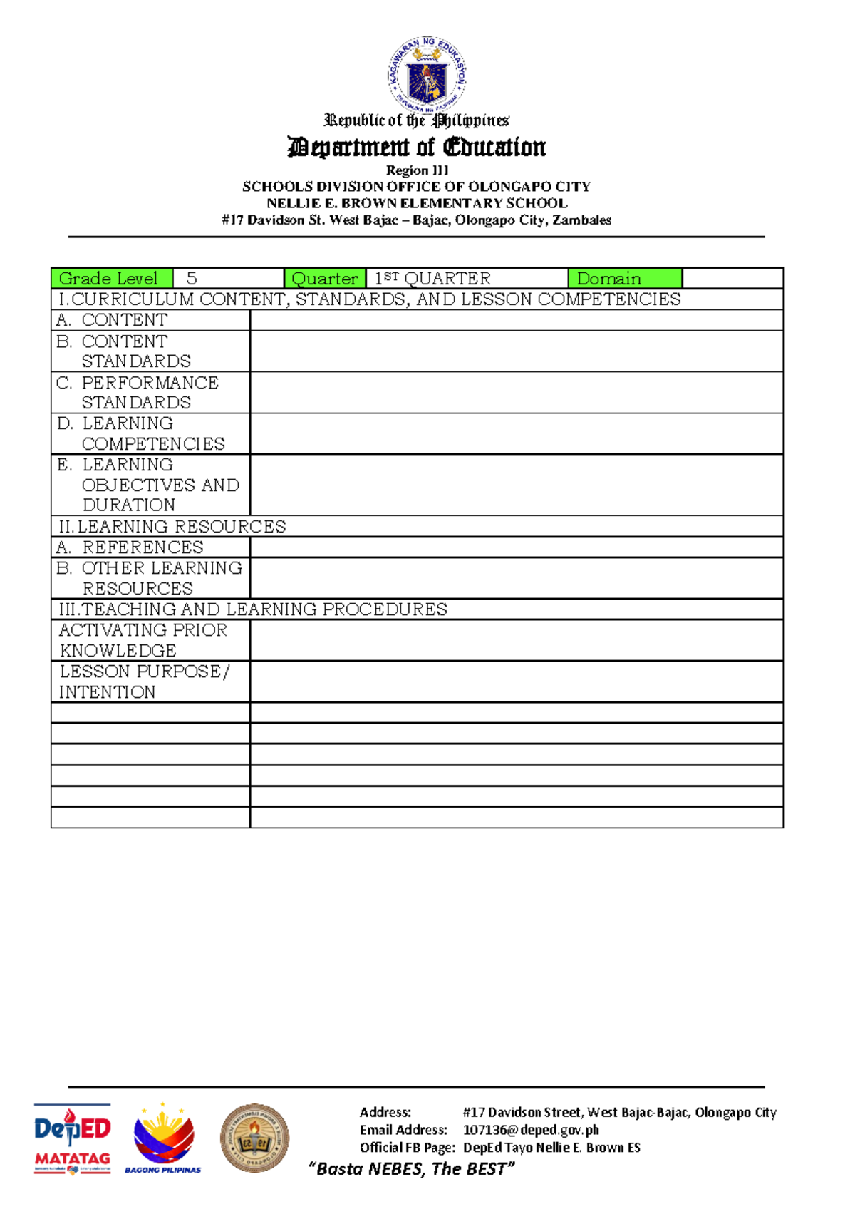 LP Format - Republic of the Philippines Department of Education Region ...