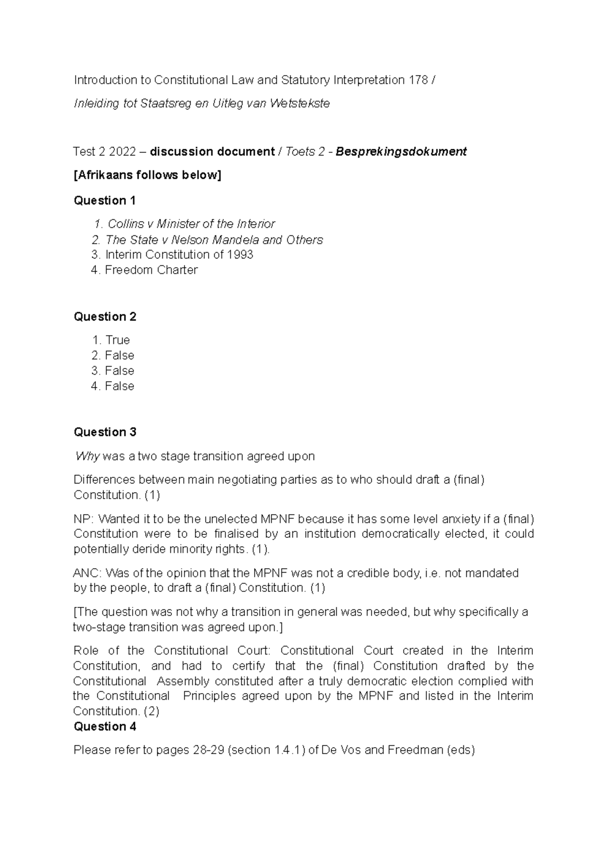 Test 2 - Discussion document - Introduction to Constitutional Law and ...