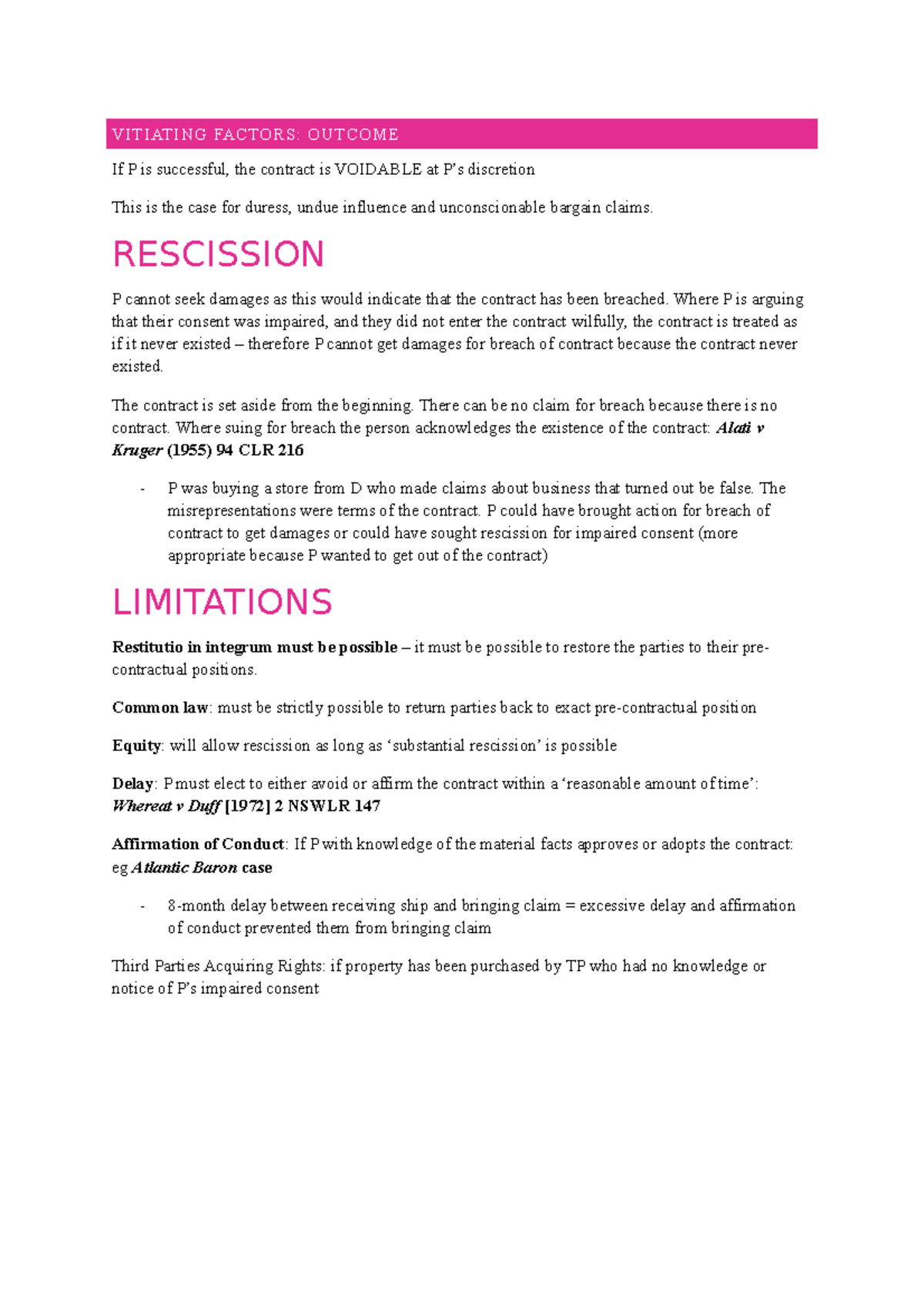 Vitiating Factors outcome - VITIATING FACTORS: OUTCOME If P is ...