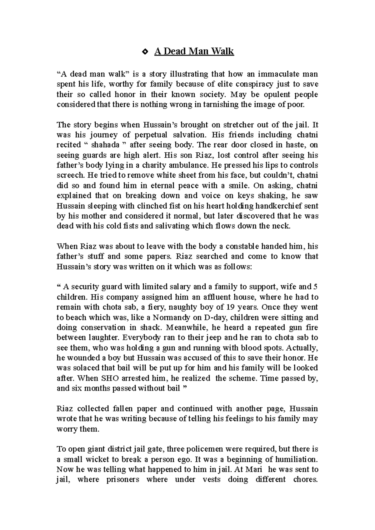 A Dead Man Walk, Master level English Assigment story writing - A Dead ...