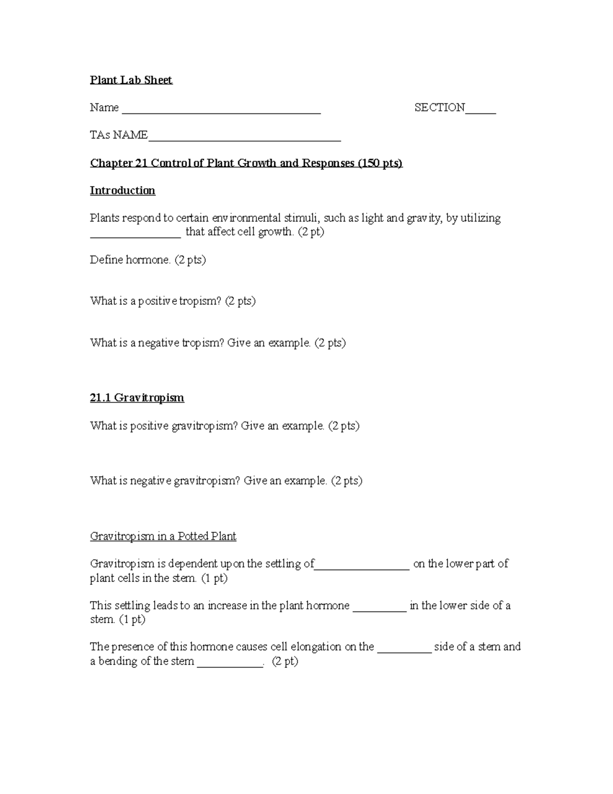 Plant Worksheet SUM22 - Lab - Plant Lab Sheet Name ...