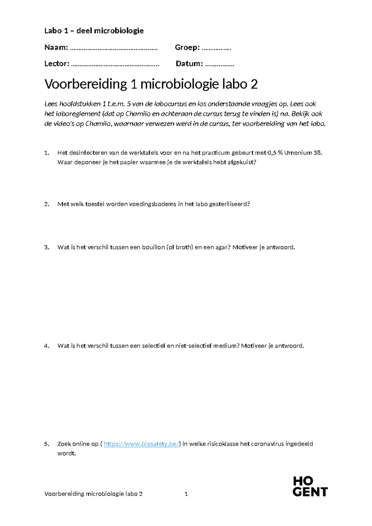 2324 Labo 1 Voorbereidingen verslagen en werkblaadjes - Naam: - Studocu