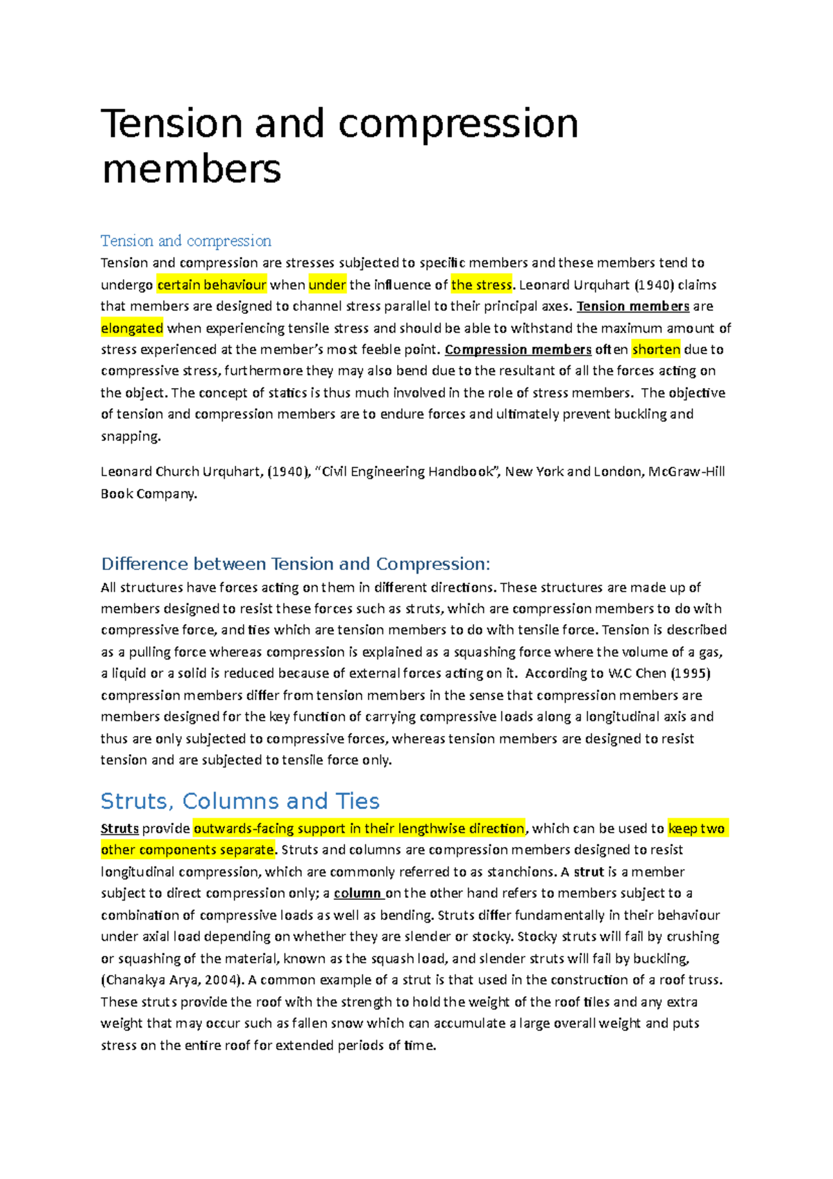 Group 4 - Tension and Compression members - Tension and compression ...