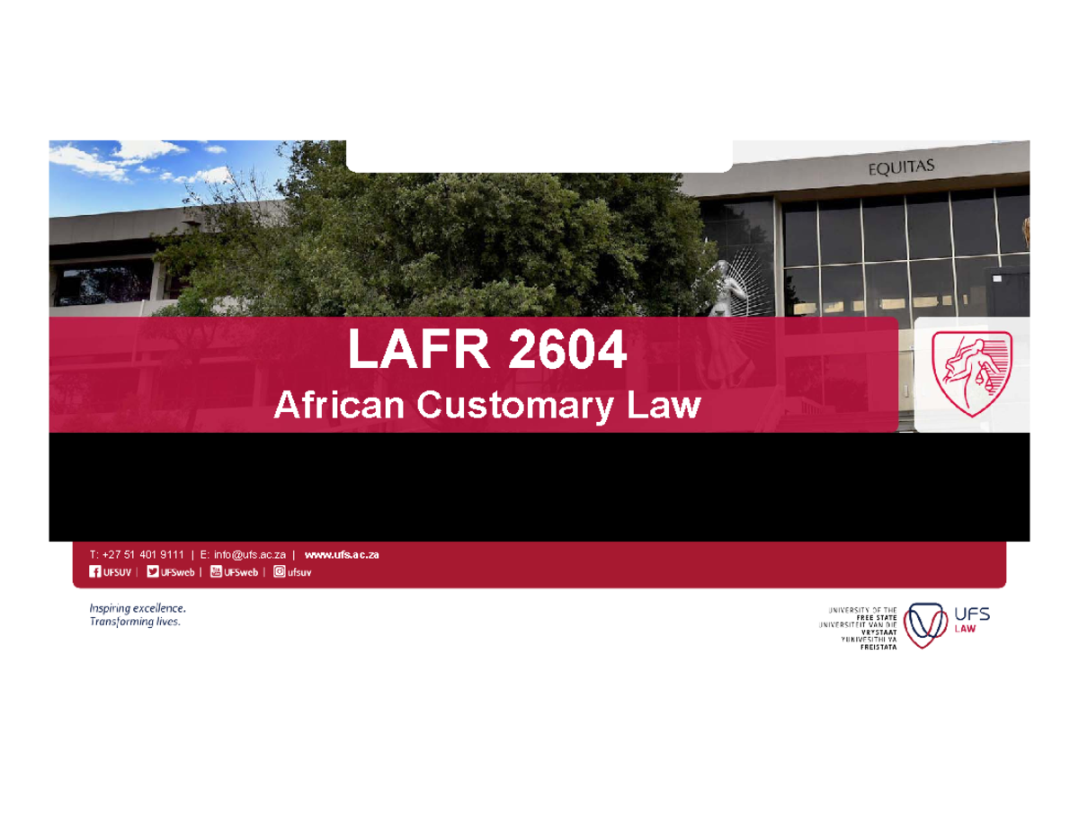 Lafr2604 Lecture 4 Semester 2 2022pdf Lafr 2604 African Customary Law T 27 51 401 9111 E