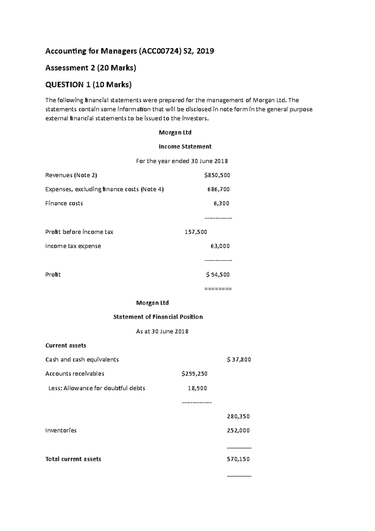 2019 S2 Assignment 2 Accounting for Managers ACC00724 - Accounting for Managers (ACC00724) S2 ...