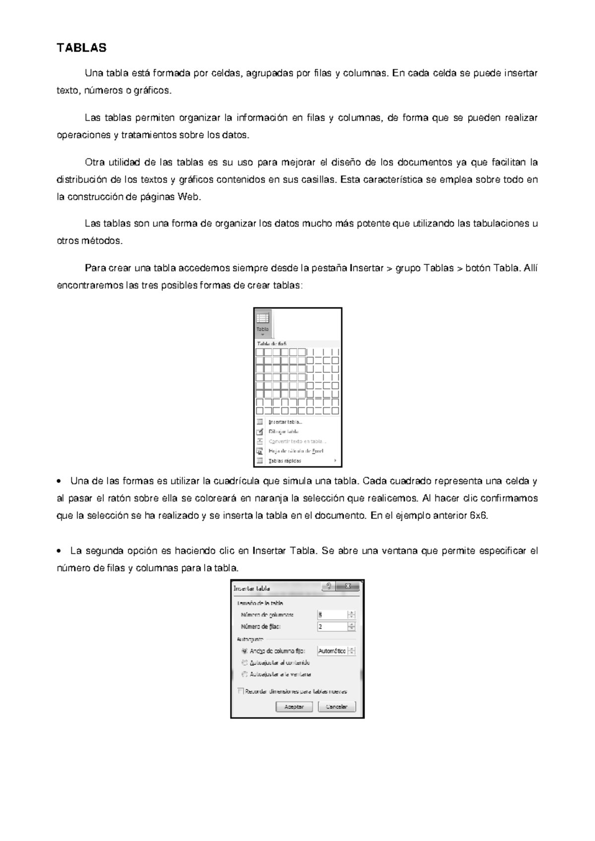 Tp3 tablas - TABLAS Una tabla está formada por celdas, agrupadas por filas y columnas. En cada ...