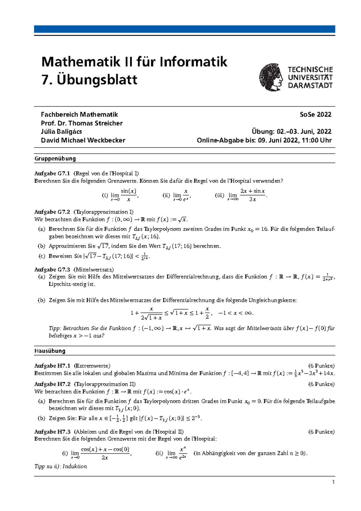 Uebung 07-Aufgaben - Die Übungen des 7. Arbeitsblattes von Mathematik ...