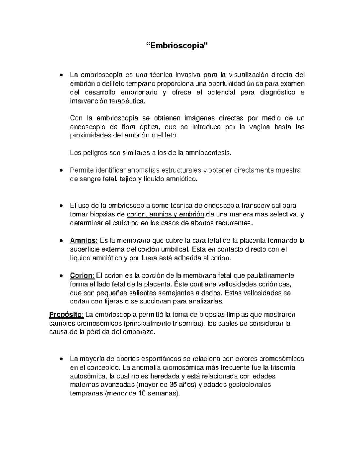 Embrioscopia - apuntes con información base - “Embrioscopia” La ...