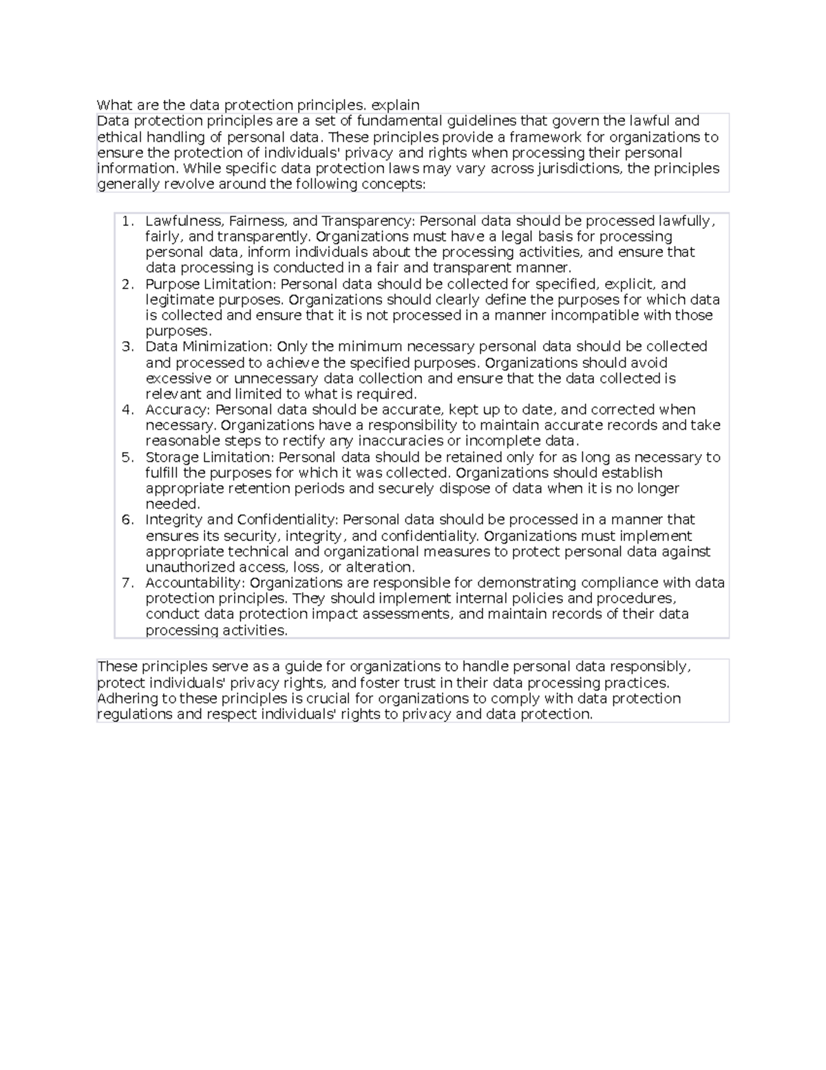 Data protection principles - explain Data protection principles are a ...